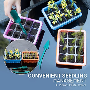 Trendily Inspired 10 Pack Seed Starter Kit with Humidity Dome, 120 Cell Germination Kit, Reusable Plant Sprouting Trays, 10 Colorful Growing Kits Greenhouse (5 Colors)