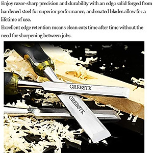GREBSTK 4 Piece Professional Wood Chisel Tool Sets Sturdy Chrome Vanadium Steel Chisel Woodworking Tools, 1/4 inch,1/2 inch,3/4 inch,1 inch