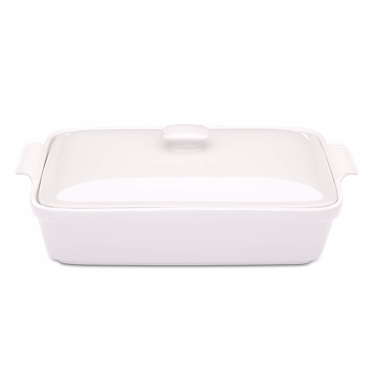 ROSSALLINI Stoneware Casserole Dish Bakeware Set with Lid, Covered Rectangular Dinnerware, Extra Large 4.23 Quart, 13 by 9 Inch, Bianco [White]