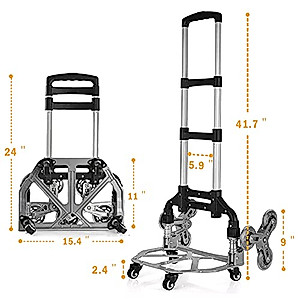 Stair Climbing Cart, Folding Hand Truck Dolly Cart, Grocery Shopping Cart with Mute Wheels and Detachable Waterproof Bag, 180lbs Weight Capacity Aluminum Hand Truck for Luggage, Travel, Shopping