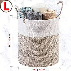 MINTWOOD Design Large 18 x 16 Inches Decorative Woven Cotton Rope Basket, Tall Laundry Basket Hamper, Blanket Basket for Living Room, Storage Baskets for Toys, Towel, Throw, Pillow, Light Brown