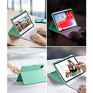 Harvopu for iPad Pro 11 inch Case with Keyboard - 7 Color Backlit Detachable Bluetooth Keyboard for iPad Pro 11-inch 2022(4th Generation)/2021(3rd Gen)/2020(2nd Gen), Green