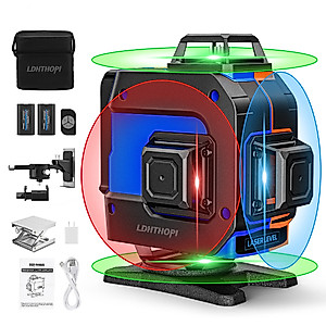 LDHTHOPI 4D 200FT Laser Level, Red/Green/Blue 3 Color laser level 360 self leveling, 16 Cross Line Laser with 2 Rechargeable Batteries for Ceiling, Floor, Construction and Picture Hanging
