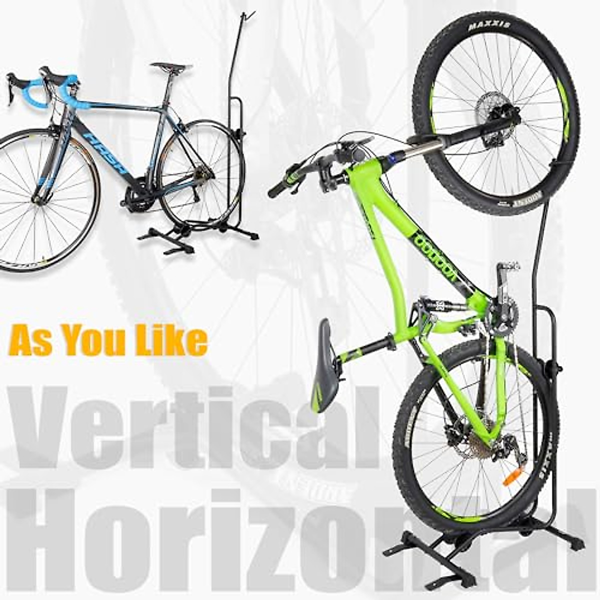 CyclingDeal Upright Bike Stand - Premium Quality Vertical & Horizontal Adjustable Bicycle Floor Parking Rack - Safe & Secure for Storing MTB Road Bikes - Pack of 2