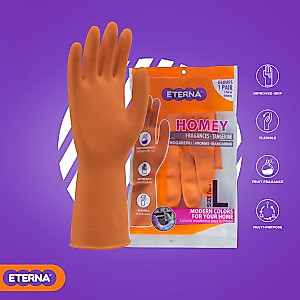 ETERNA Tangerin Scent Gloves, Gloves for Kitchen, Laundry and Household Cleaning, Fruit Fragrance, Improved Grip, Flexible, Multi-Purpose, Size L, 2.54 Oz (Pack of 3)