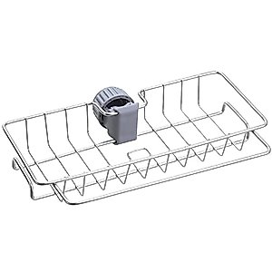 Citphto Sponge Holder Stainless Steel Faucet Kitchen Sink Caddy Organizer Detachable Hanging Sponge Holder for Kitchen Sink Bathroom Shower Rack Compatible with Faucets 0.63-1.0 Inches in Diameter