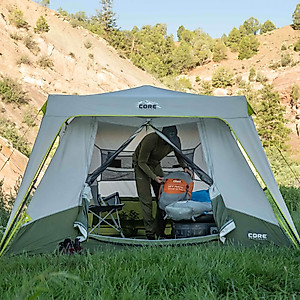 CORE 6 Person Instant Cabin Tent | Portable Large Pop Up Tent with Easy 60 Second Camp Setup for Family Camping | Included Hanging Organizer for Outdoor Camping Accessories