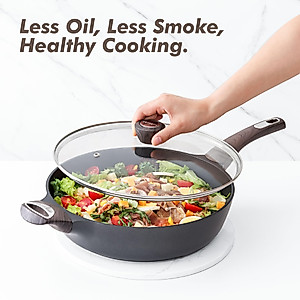 SENSARTE Nonstick Frying Pan Skillet with Lid, 12 Inch Large Deep Frying Pan, 5 Qt Non Stick Saute Pan with Cover, Induction Pan, Healthy Non Toxic Cooking Pan with Helper Handle, PFOA PFOS Free