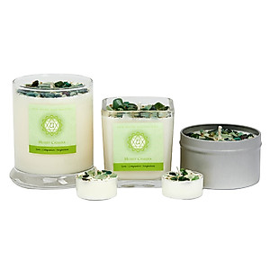 Heart Chakra Candle by New Moon Beginnings - Chakra Candles - Dried Flower, Herb, & Crystal Candles - Aromatherapy Candles - Soy Candle - 8oz Tin