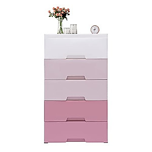 simimasen 5-Layer Pink Storage Drawers Plastic Drawers Dressers Cabinet for Storing Clothes, Towels, Toys