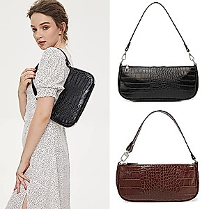 Small Shoulder Bags for Women Retro Classic Tote Purse Handbag Crocodile Pattern Clutch, Coffee