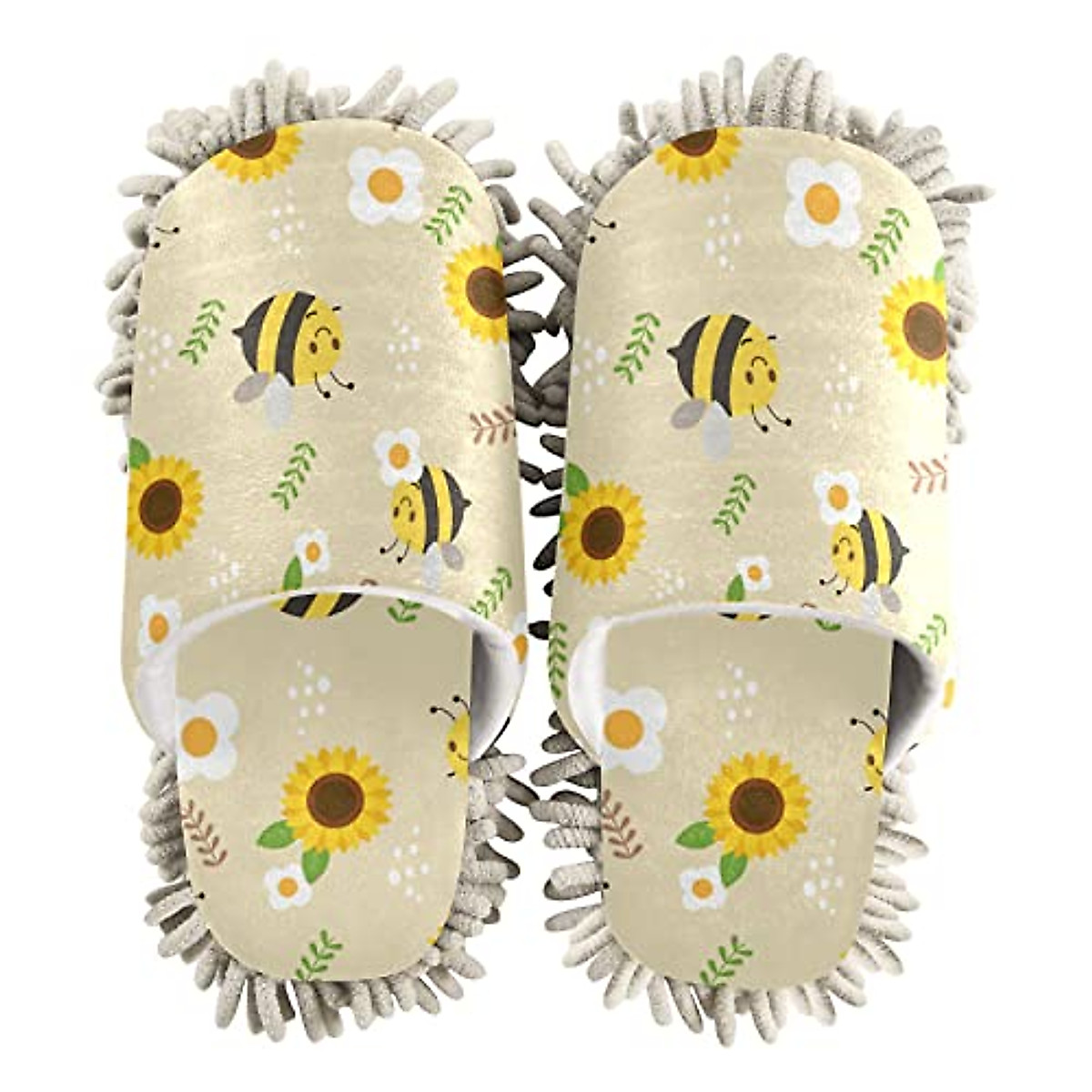 MCHIVER Bee Sunflower Mop Slippers for Floor Cleaning Kitchen Mop Shoes for Men Dust Mop Slippers for House