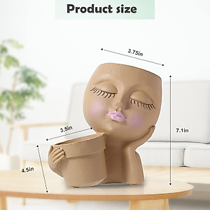 LTSUMI Face Flower Pot Head Planter Succulent Pot Planter Cactus Planter Unique Cute Resin Planter Pot for Indoor Outdoor Plants with Drainage Hole(Double Pots)