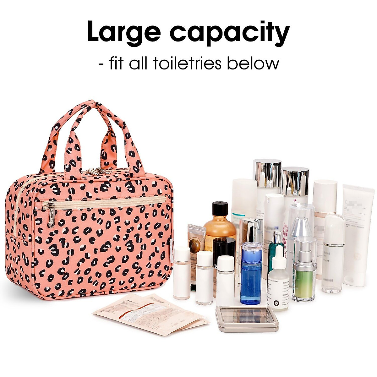 Narwey Full Size Cheetah Toiletry Bag Women Large Makeup Bag Organizer Travel Cosmetic Bag for Toiletries Essentials Accessories (Leopard)