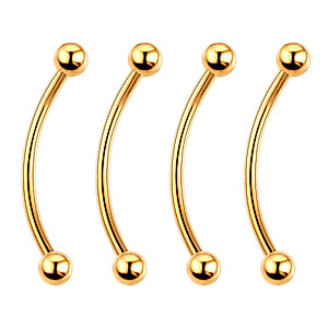 ATMUSA 4 PC Set 16G Titanium IP 316L Surgical Stainless Steel Long Snake Eyes Piercing Ring Tongue Curved Barbell (Gold | 9/16" (14mm))