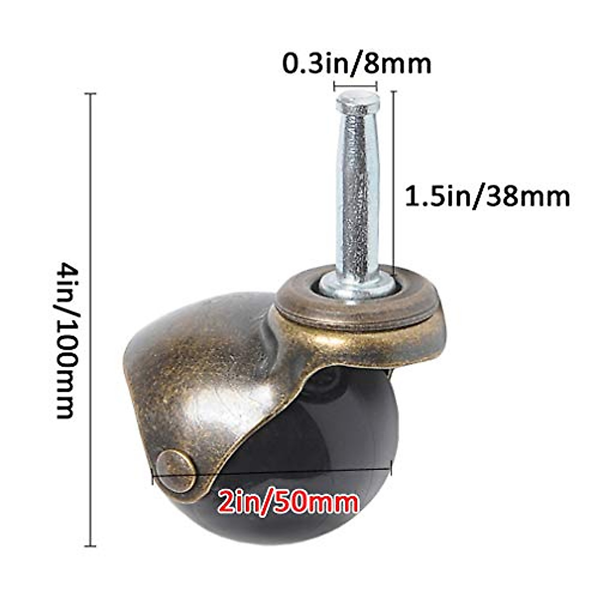Caster Wheels， Antique Furniture Casters,Oil Rubbed Bronze,Silent,Insertion Rod Installation M8x38mm,for Sofa,Chair,Coffee Table,Retro Furniture (4 pcs) (Color : 5 Pcs)