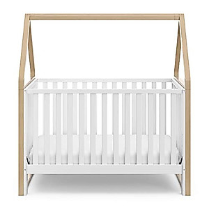 Storkcraft Orchard 5-in-1 Convertible Crib (White with Driftwood) – GREENGUARD Gold Certified, Canopy Style Baby Crib, Converts from Crib to Toddler Bed, Daybed and Full-Size Bed