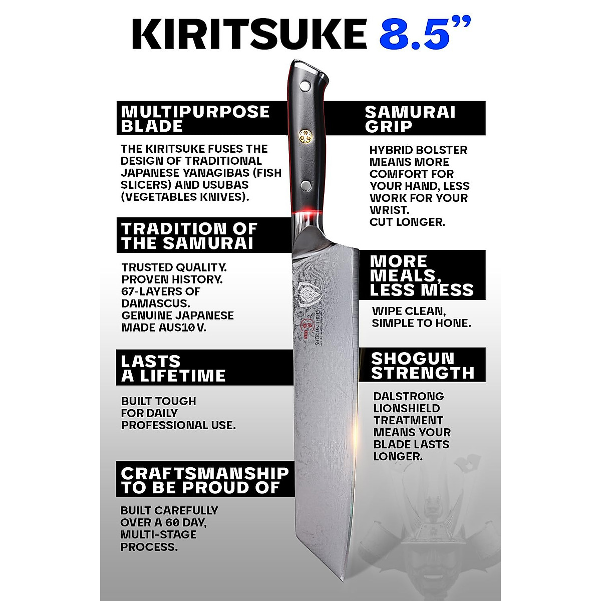 Dalstrong Kiritsuke Chef Knife - 8.5 inch - Shogun Series Elite - Damascus - Japanese AUS-10V Super Steel Kitchen Knife - Premium Black G10 Handle - Razor Sharp Knife - Chef's Knife - w/Sheath