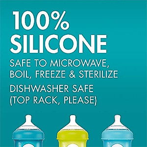 Boon NURSH Silicone Replacement Nipple, Air-Free Feeding, Stage 1 Slow Flow, Birth and Up (Pack of 3)