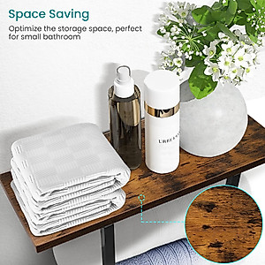 ELITEROO Towel Racks for Bathroom Wall Mounted, Towel Holder with Wooden Shelf and 3 Hooks for Washcloths Hand Towel, Bath Towel Storage Organizer for Small Bathroom, RV, Rustic Brown