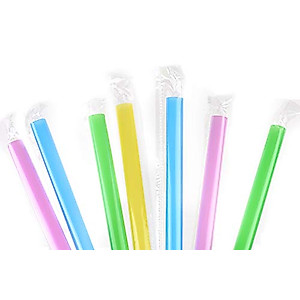 Individually Wrapped Jumbo Drinking Straws For Bubble Tea, Smoothies Extra Wide, Milkshakes, Slushies, Party Straws - Assorted Colors, Disposable Straws, Jumbo Long Straws (8 inch x 0.5 inch) (1200)
