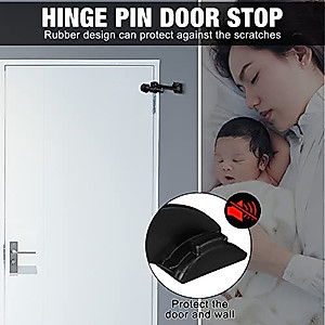 48 Pieces Hinge Pin Door Stops Satin Brushed Door Stopper Adjustable Heavy Duty Hinge Door Stopper with Rubber Bumper Tips (Black)
