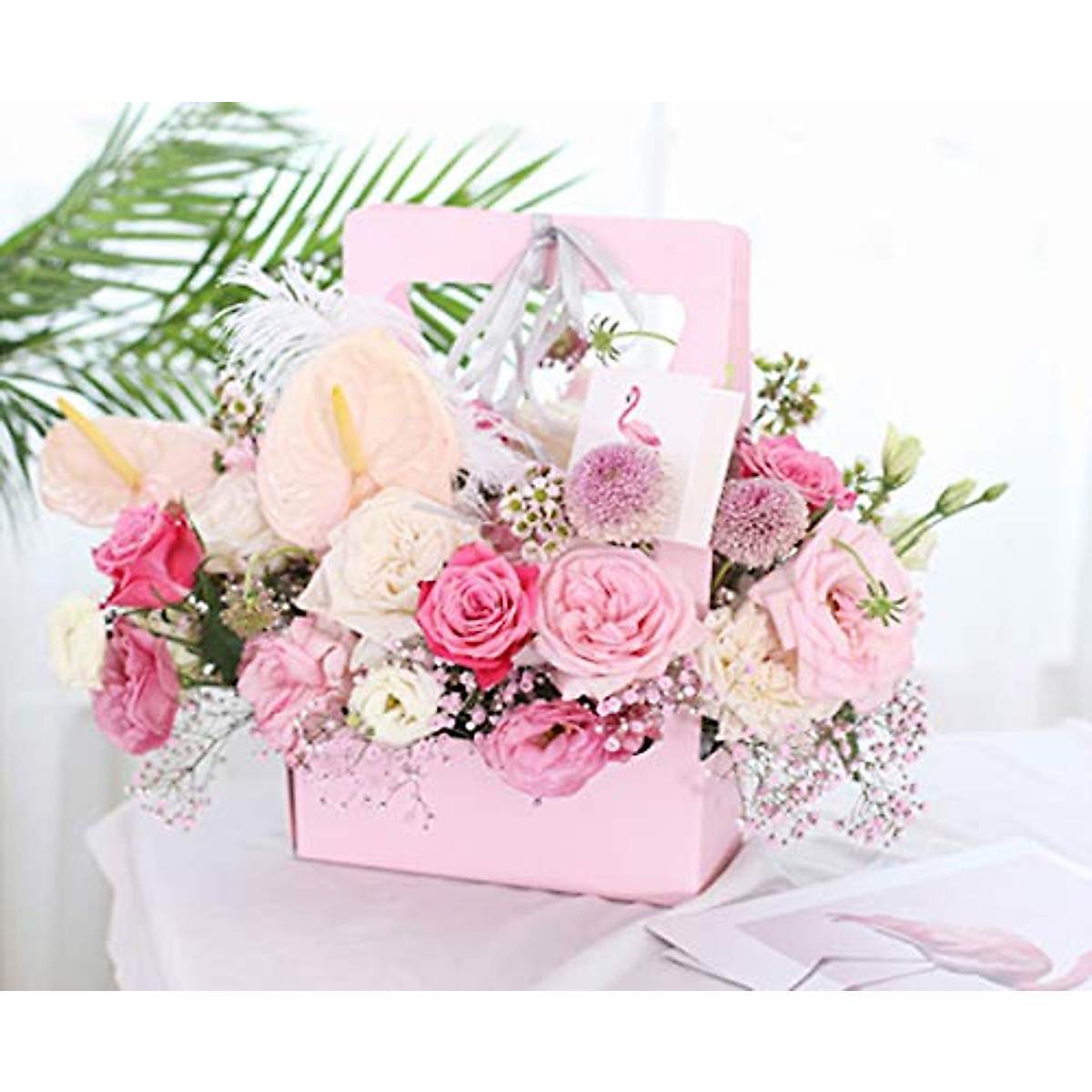 BBJ Craft Paper Gift Bags for Flower Bouquet Florist Bouquet Packaging Bag with Handle, 5 Pcs (Pink)