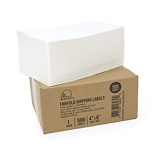 Buhbo 4" x 6" Direct Thermal Shipping Label (500 Fanfold Labels) - Rollo Compatible - Commercial Grade White