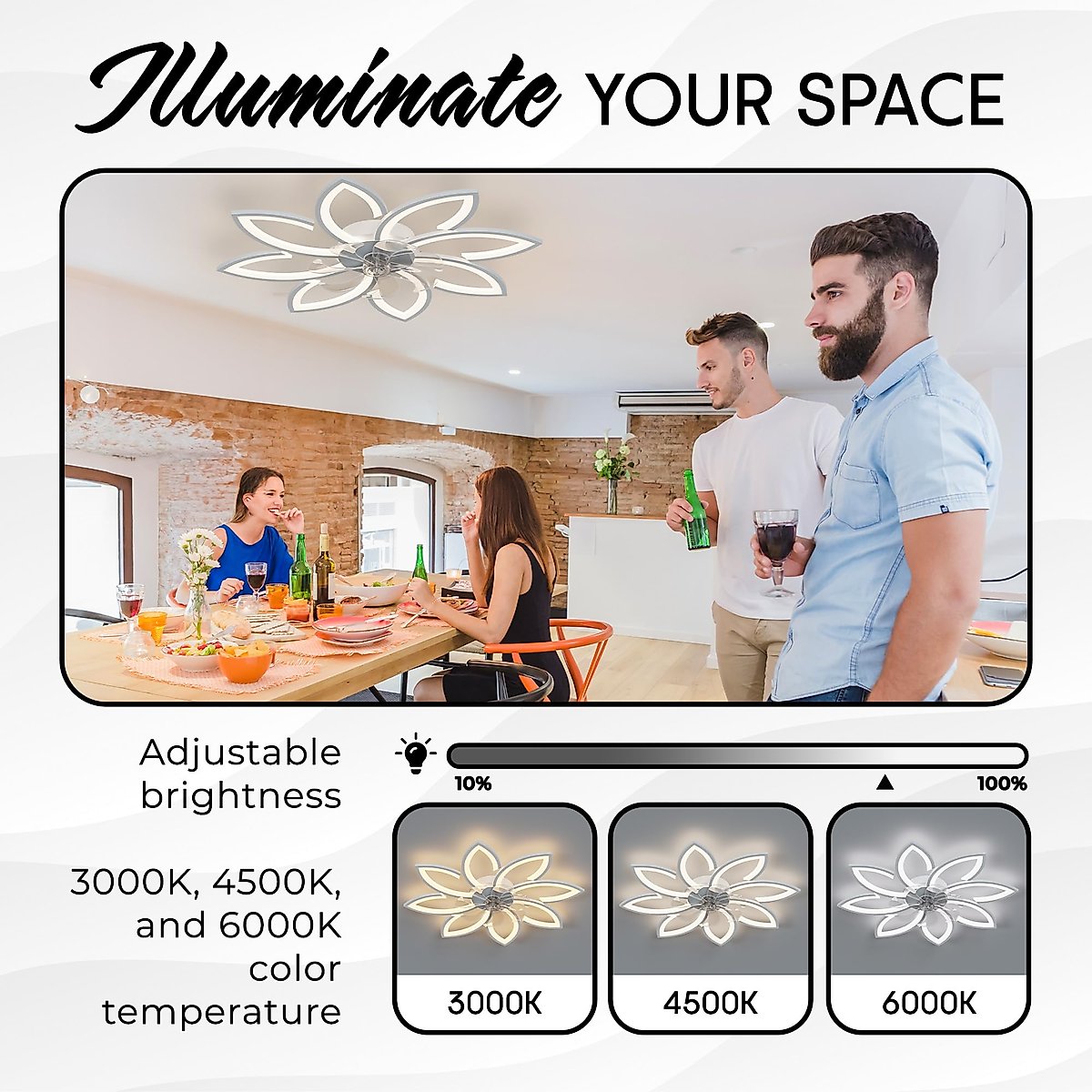 35''Ceiling Fans with Lights,Bladeless Ceiling Fan with Lights and Remote, Flush Mount Ceiling Fan with Dimmable LED Light,Modern Low Profile Ceiling Fan 6 Speed Wind Timing for Bedroom 90W (White)