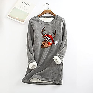 Lojito Lined Flannel Sweatshirt for Women Long Sleeve Tunic Sweatshirt Women Baby Fleece Sweatshirt Grey