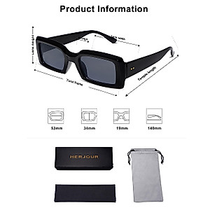 Allarallvr Trendy Rectangle Sunglasses for Women Men Vintage 90's Square Shades Thick Frame Nude Sunnies Sunglasses AR82002, Black