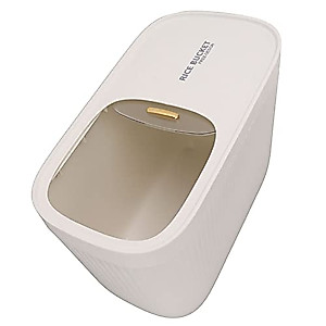 Masyrt Rice Container, Plastic Rice Bucket, Rice Container with Transparent Lid for Flour Beans (White)