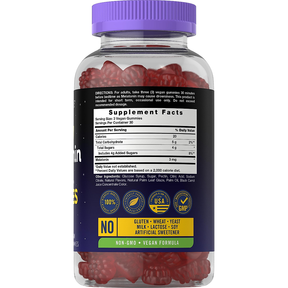 Carlyle Melatonin Gummies 3mg | 90 Count | Fruit Flavor Gummy Supplement | 100% Drug Free Support | Vegan, Non-GMO, Gluten Free