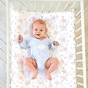 Baby Bassinet Sheet Set for Boy and Girl, 3 Pack, Universal Fitted for Oval, Hourglass & Rectangle Bassinet Mattress, Fitted Sheets Size 32 x 16 x 4 Inches, Pink Stars