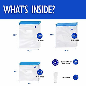 VICARKO 30 Vacuum Zipper Bags, Vacuum Sealer Bags, Food Storage, Reusable Bags, with Double Layers, BPA Free, Combo Size