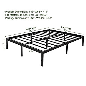 45MinST 14 Inch Platform Bed Frame/Easy Assembly Mattress Foundation / 3000lbs Heavy Duty Steel Slat/Noise Free/No Box Spring Needed, Queen