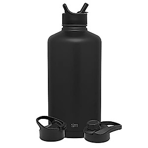 Simple Modern 1 Gallon 128 oz Water Bottle with Straw, Handle and Chug Lid Vacuum Insulated Stainless Steel Metal Thermos Bottles | Big Leak Proof BPA-Free Flask | Summit Collection | Midnight Black