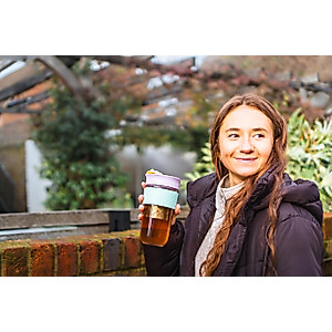 SoleCup. Large Travel Mug Loose Tea Infuser - Detachable Tea Strainer with Spill Proof Lid - 18oz/530ml BPA-Free Reusable Glass Travel Coffee Cup with Silicone Band (Ice-Cream)