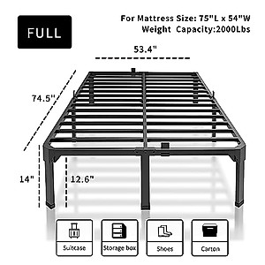 Superay 14 Inch Metal Twin Bed Frame with Mattress Slide Stopper - Single Black Basic Anti Squeak Steel Slats Platform, Easy Assembly Heavy Duty Noise Free Bedframes, No Box Spring Needed