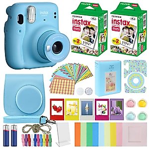 Fujifilm Instax Mini 11 Instant Camera Sky Blue + MiniMate Accessories Bundle + Fuji Instax Film Value Pack (40 Sheets) Accessories Bundle, Color Filters, Album, Frames