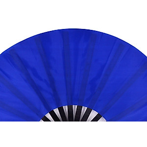 Amajiji Large Folding Hand Rave Fan for Women/Men, Chinease/Japanese Bamboo and Nylon-Cloth Folding Hand Fan for Performance, Festival, Events, Gift, Craft, Dance, Decorations (Blue)