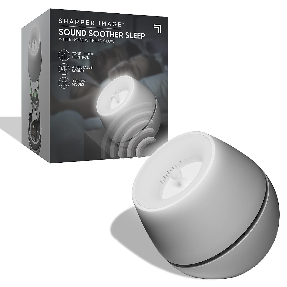 SHARPER IMAGE Sound Soother White Noise Machine, Night Light with 3 Glow Modes, Portable Sleep Therapy for Babies & Adults, Adjustable Pitch & Tone, Meditation, Relaxation, Stress Relief