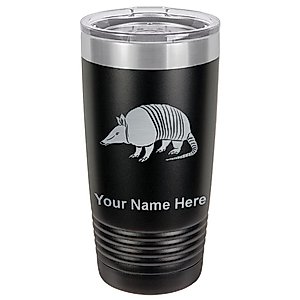 LaserGram 20oz Vacuum Insulated Tumbler Mug, Armadillo, Personalized Engraving Included (Black)