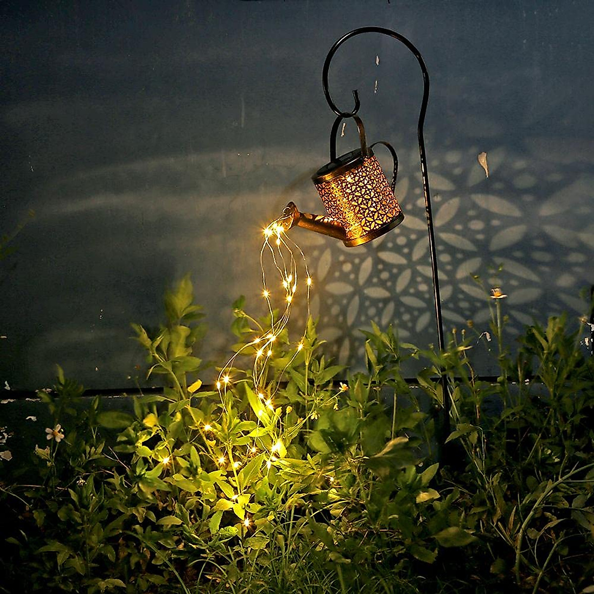Star Shower Garden Art Light Decoration - Outdoor Hollow Out Watering Can Sprinkler Fairy Lights - Waterproof Twinkle Star Lamp -Starry Copper String Lighting Yard Art Décor