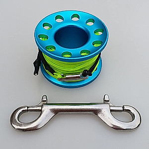 Menolana 49.21ft Scuba Diving Reel Scuba Diving Finger Spool - Aluminum Alloy Wreck Cave Dive Reel Line Holder for Outdoor Diving Activities Fluorescent - Attached 3.54 inch Snap