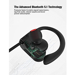 Bluetooth Headphones, Wireless Earbuds IPX7 Waterproof Sports Earphones 16H Playtime with Mic HD Stereo Sound Sweatproof in-Ear Earbuds Sound Isolation Headsets Gym Running Workout