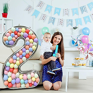 101Pcs Big Number Balloons Frame Set Including 1Pcs 65 Inch Silver Mylar Number Balloon Frame 100Pcs Macaron Balloons Ideal for Birthday Party Celebration Anniversary Wedding Backdrop Decor (number 2)