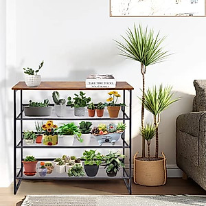 Garden 4 you 4-Tiers Shoe Storage Freestanding Organizer Modern 25.2 in Tilting Adjustable Shoe Rack for High Heels, Entryways, Hallways, Closets, Dormitory Rooms, Industrial, Brown