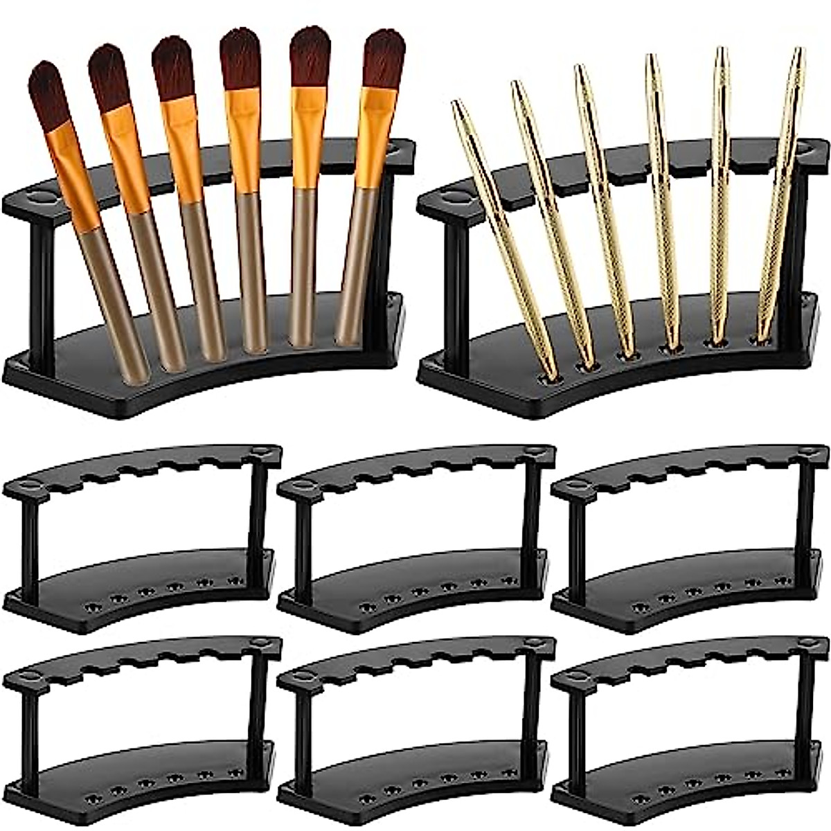Ctosree 6 Pieces Plastic Pen Holder Display Stand 6 Slots Black Plastic Pen Holder 7 x 5 x 3 Inches Eyebrow Pen Stand Makeup Brush Rack Organizer for Home Office Desk School Supplies, Vertical