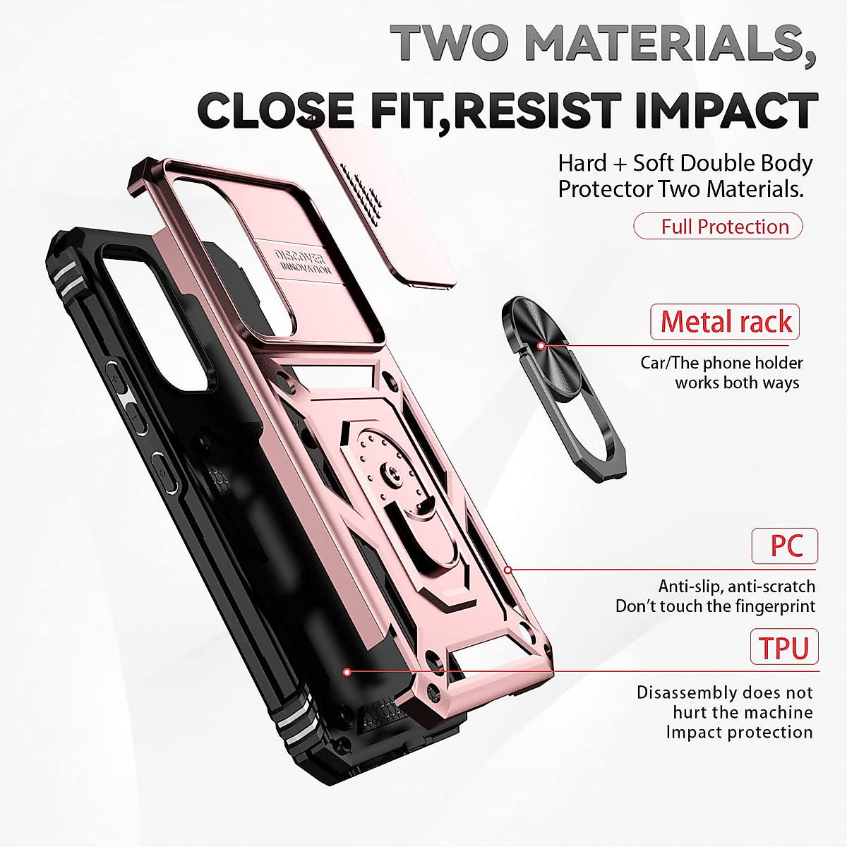 Suyomo for for Samsung Galaxy A54 5G Case with HD Screen Protector [2PCS],Samsung A54 5G Case with Camera Cover + 360 Rotatable Stand Kickstand,Military Grade Heavy Duty Sturdy Case (Rose Gold)